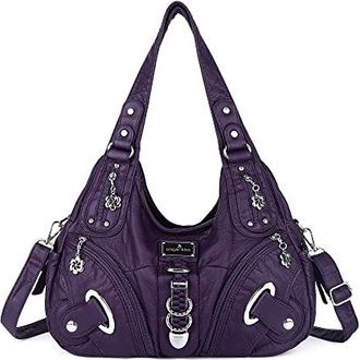 Angel Kiss Two Top Zippers Closure Multiple Pockets Handbags Washed Leather Purses Shoulder Handbags AK11282 (Blue)