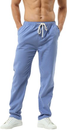 Hoerev Men Casual Strandhosen Leinen Hose- Gr. XXXL (Taille 45-47 zoll), Hellblau