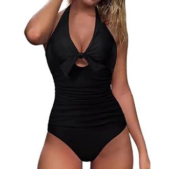 Generic Maillot de bain femme Push Up imprim&eacute; monokini piscine dos nu sport grande taille maillot de bain vintage vacances femme v&ecirc;tements de plage, Noir, XL