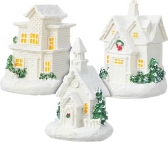 Cabilock 3stücke Miniatur-harzhaus Weihnachten Mini-weihnachtsszene Sets Beleuchtete Weihnachts-minihaus Miniaturhaus Weihnachtsthema Sammlergebäude Für Festli