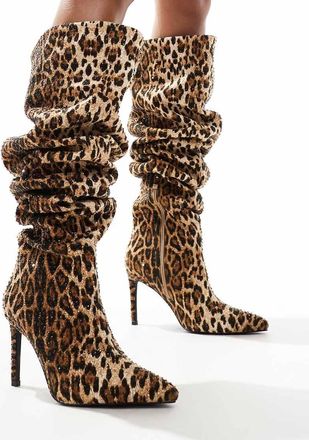 Azalea Wang Azalea Wang - Adventurous - Overknee-Stiefel mit Leopardenmuster und Verzierung-Bunt