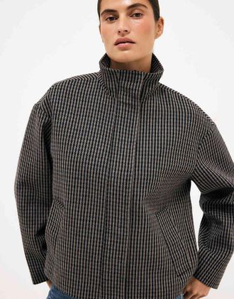 NA-KD Jacke aus Wollmix mit hohem Kragen und Karomuster-Multi