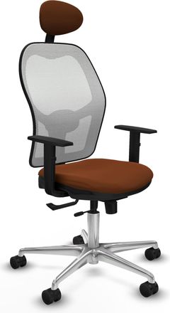Piqueras y Crespo Brauner Schreibtischstuhl Jorquera mit 1D-Armen, h&ouml;henverstellbarer Lendenwirbelst&uuml;tze und festem Kopfteil, ausgestattet mit Syncro/Traslack und injiz
