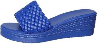 Generic Espadrilles compens&eacute;es &agrave; bout ouvert pour femme - Tendance - Tress&eacute;es - Chaussures de plage - Style boh&egrave;me, bleu, 40.5 EU