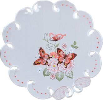 Matches 21 Tischdecke Lucie Ø 40 cm Schmetterlingsstickerei & Cutwork Deckchen edle Frühlingsdeko Polyester