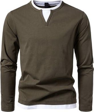 Generic Chemises &agrave; manches longues d&eacute;contract&eacute;es et col rond pour homme - Faux t-shirt deux pi&egrave;ces l&eacute;ger et respirant - Haut confortable pour printemps et aut