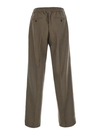 Dr&ocirc;le de Monsieur Mens Elastic Flannel Trousers Brown Cotton
