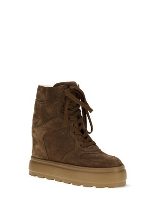 Casadei Womens Lace-Up Wedge Sneakers Bruciato Sole: Rubber; Suede