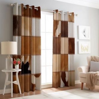 Generic Rideau Occultant Thermique Motif Imprim&eacute; Animal Patchwork De Peau De Vache, Rideaux Chambre Salon Fenetre, Rideaux et Draperies Int&eacute;rieurs &agrave; Oeillets 