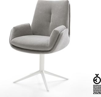 DELIFE Drehstuhl Clea-Flex Strukturstoff Soft Grau Fu&szlig;kreuz Wei&szlig; 360&deg; drehbar Wippfunktion, Esszimmerst&uuml;hle