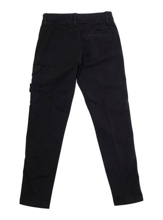 Stone Island Boys Black Cargo Pants With Logo Patch Cotton Trousers