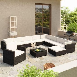 vidaXL Vidaxl - Salon de jardin 12 pcs avec coussins r&eacute;sine tress&eacute;e noir
