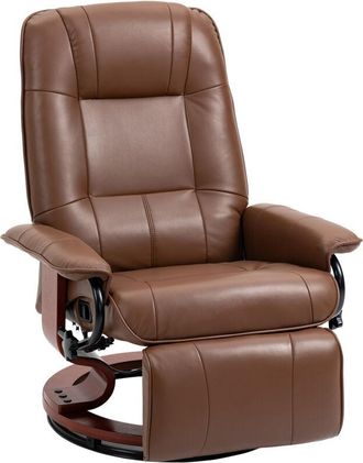 HOMCOM Homcom - Fauteuil relax inclinable pivotant repose-pied réglable piètement bois revêtement synthétique marron