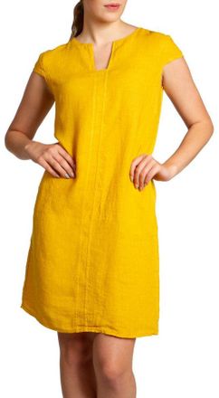 CASPAR Fashion Sommerkleid Caspar SKL036 Damen Sommer Leinenkleid mit ausgefallenem Ausschnitt Luftig leicht, figurumspielende Form, mit seitlichem Jersey-Einsatz