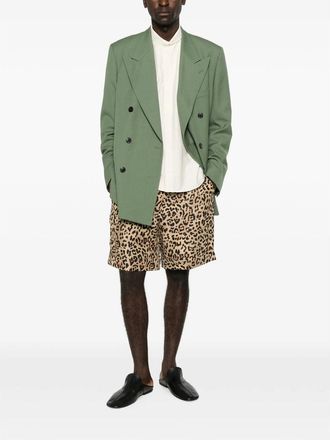 Valentino Leopard Print Cotton Shorts - Beige