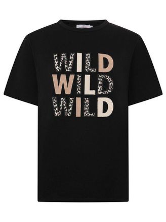 Zwillingsherz T-Shirt Wild Wild Wild gro&szlig;er, gestickter Schriftzug mit Leomuster, Rundhals