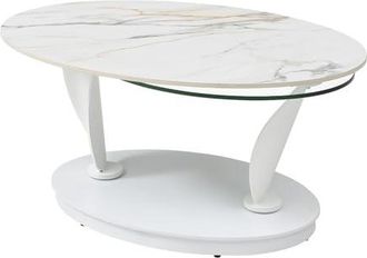 Vente-Unique Table Basse avec Plateaux pivotants en c&eacute;ramique, Verre tremp&eacute; et m&eacute;tal - Effet marbre Blanc - MANEYA de Maison C&eacute;phy