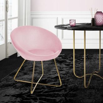 ML Design Chaise de Salle &agrave; Manger en Velours, Rose, avec Dossier Rond, Assise Rembourr&eacute;e, Pieds en M&eacute;tal Dor&eacute;, Chaise de Maquillage, Moderne, Fauteuil