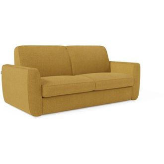 Divani.Store Leonida Abziehbares Schlafsofa mit Matratze H18 cm und Kissenfach aus abwaschbarem Stoff 222 cm Gelb