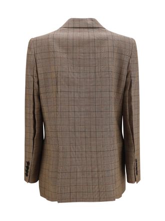 Chlo&eacute; Womens Checked Double-Breasted Blazer Brown - Beige 1 Merino Wool Ovis Aries Blazers & Vests