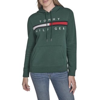 Tommy Hilfiger Damen Fleece Soft Pullover Hoodie Sweater, Wald, XL