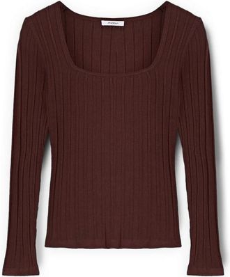 Motivi Femme, Pulls, Brun, Taille: 40 FR Top en maille c&ocirc;tel&eacute;e &agrave; encolure carr&eacute;e