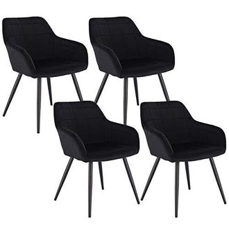 Woltu Lot de 4 Chaise de Salle &agrave; Manger, Chaise de Cuisine rembourr&eacute;e en Velours, Pied en m&eacute;tal,Noir