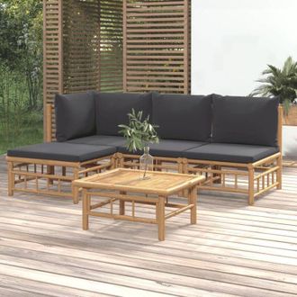 vidaXL 5-tlg. Garten-Lounge-Set mit Dunkelgrauen Kissen Bambus - Vidaxl