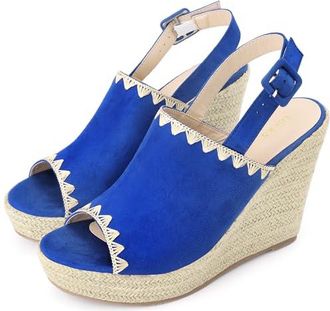 Allegra K Espadrille &agrave; bout ouvert et talon compens&eacute; &agrave; bride arri&egrave;re pour femme, bleu fonc&eacute;, 40.5 EU