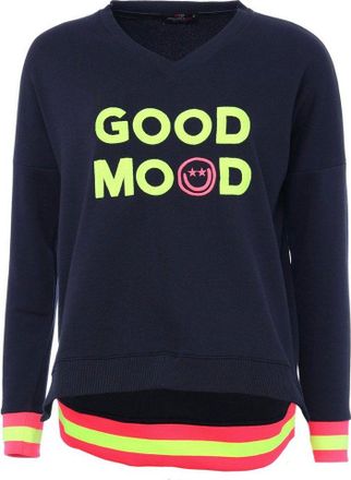 Zwillingsherz Sweatshirt Langarm, Neon-Details, V-Ausschnitt, Schriftzug