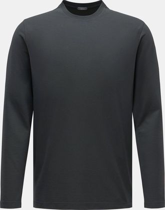Zanone Herren - Rundhals-Longsleeve dark olive