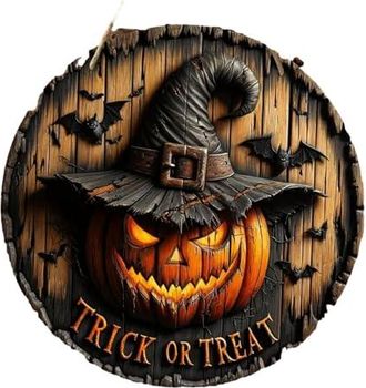 MagiDeal Couronne dhalloween, Panneau de Porte dentr&eacute;e, Panneau Mural Rond &agrave; Suspendre, Panneau de Bienvenue, Couronne en Bois pour Halloween, Thanksgiving, a
