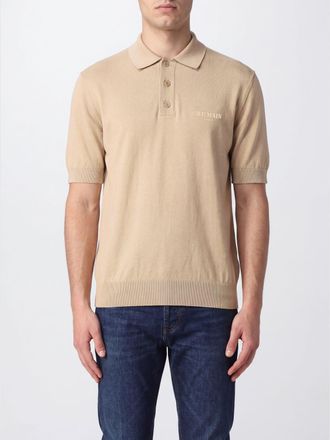 Balmain Strick-Poloshirt aus reiner Baumwolle mit geripptem Kragen und kontrastierendem Logo
