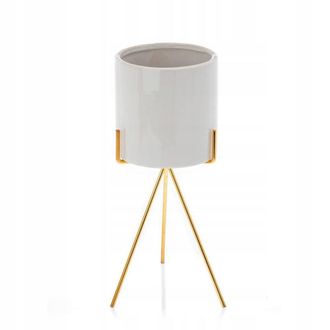 HowHomely Blumenst&auml;nder Metall 28 cm Hoch mit Keramik-Blumentopf 11 cm &Oslash; auf robustem St&auml;nder - Pflanzenst&auml;nder in Wei&szlig; f&uuml;r die Innendekoration