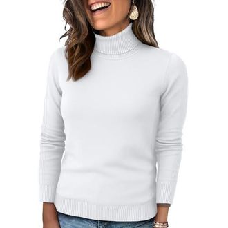 Generic Pull Femme Hiver Chaud col Montant Mode Ample Sweatshirts Couleur Unie Pull Femme Chic et El&eacute;gant D&eacute;contract&eacute; Manche Longue Jumper Tops Blanc