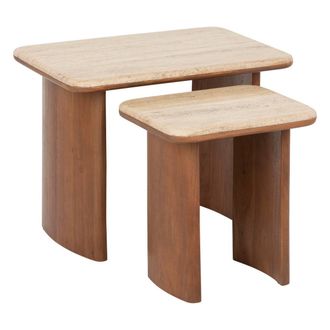 Atmosphera Atmosphera - 2er-Set Jivan Beistelltische, Tischplatte aus Travertin und Akazienholz, 60 cm lang - f&uuml;r Wohnzimmer, Beistelltisch