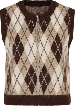 Cream Fudge Argyle Cardigan - - Knitwear - Damen - Braun - M/L