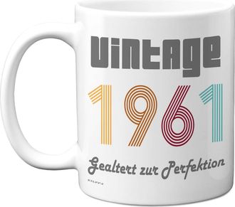 Stuff4 64. Geburtstagsgeschenke - Vintage 1961 Gealtert zur Perfektion Tasse - Geburtstag Retro Tasse für Männer und Frauen, 325 ml Premium-Keramiktasse, Spü