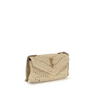 Saint Laurent Womens Beige Raffia Shoulder Bag