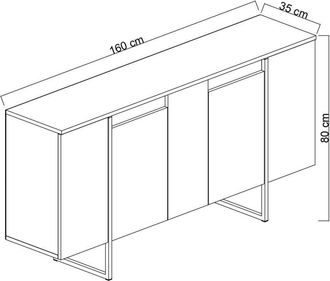 Hanah Home Buffet en bois Luxe - 160 x 35 x 80 cm - Anthracite Dor&eacute;