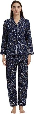 Global Femme Pyjama Flanelle Manches Long Ensembles de Pyjama Coton Chemises de Nuit Bouton Chaleureux Vêtements de Nuit Confortable Blau XL