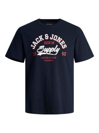 Jack & Jones Herren Rundhals T-Shirt JJELOGO - Regular Fit S M L XL XXL Cotton, Größe:M, Farbe:Navy Blazer 12246690