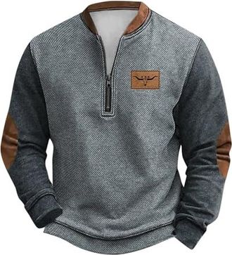 Generic Sweat-shirt pour homme, demi-fermeture éclair, pull pour homme, t-shirt à manches longues, chaud, hiver, décontracté, pull en tricot pour homme, sweat