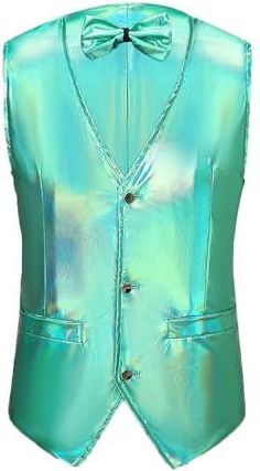 Generic Gilet brillant &agrave; col en V pour homme, gilet &agrave; simple boutonnage brillant, tendance, coupe ajust&eacute;e, haut de gamme et luxueux, gilet l&eacute;ger unique confor