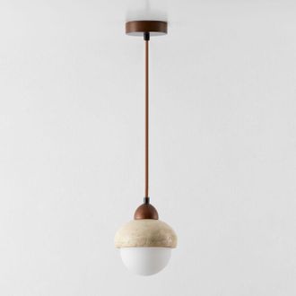 Sklum Lampe suspendue &Oslash;15 cm en travertin et bois Davise SKLUM