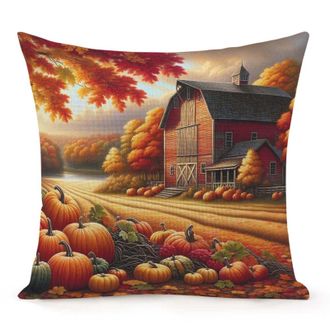 Generic Cushion Covers Thanksgiving-Tag, Herbstlaub, K&uuml;rbisse Und Rote Scheune Zierkissenbez&uuml;ge Quadratische Sofakissenbez&uuml;ge Fashion Pillow Cases for Schlafz