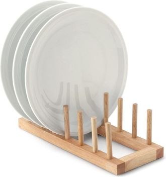 Continenta Tellerständer für 6 Teller, Tellerablage, Tellerregal aus Gummibaumholz, Größe: 30 x 12 x 9 cm (ohne Teller)