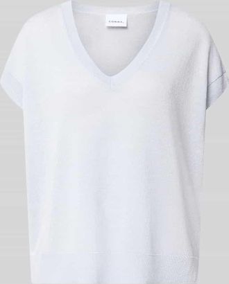 Comma Strickshirt aus Leinen-Mix mit V-Ausschnitt