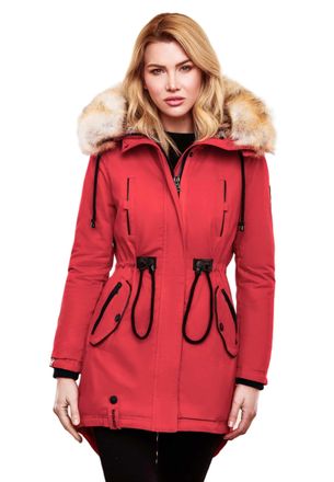Navahoo warme Damen Winter Jacke lang Kunstfell Winterjacke Parka Mantel B660 [B660-Bomb-Rot-Gr.S]