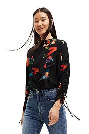 Desigual Blouse &agrave; Manches Longues T-Shirt, Noir, Taille S Femme